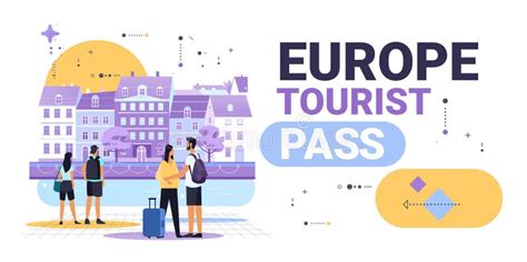 Tourists Exploring European Cityscape With Historic Buildings Modern Flat Design Travel Concept