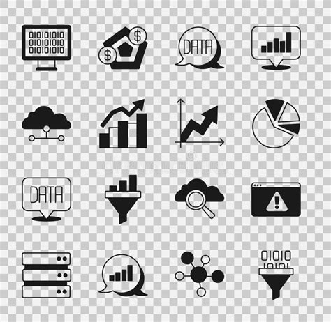 Set Binary Code Browser With Exclamation Mark Pie Chart Infographic Data Analysis Financial