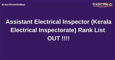 Assistant Electrical Inspector Kerala Electrical Inspectorate Rank