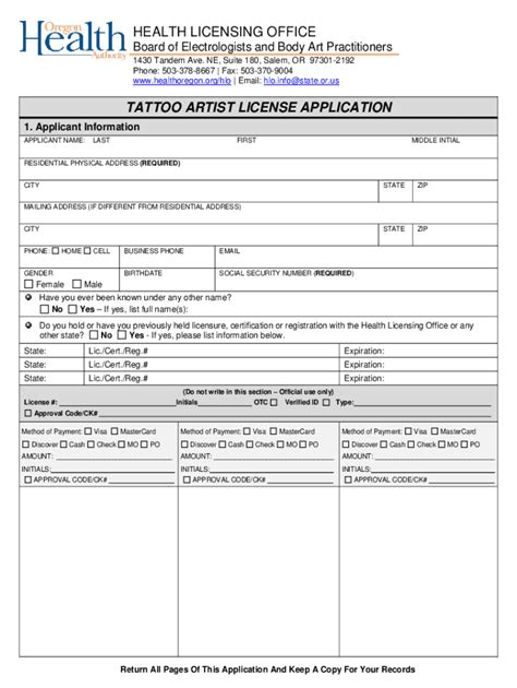 Or Electrology And Body Art Temporary Facility License Application