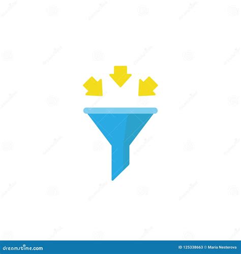 Blue Data Filter With Yellow Arrow Flat Data Funnel Icon Isolated On