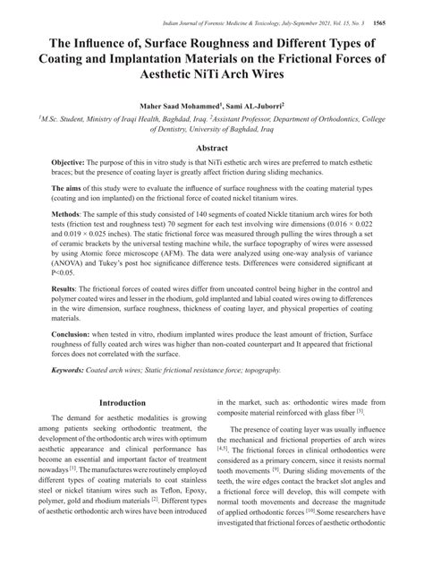 Pdf The Influence Of Surface Roughness And Different Types Of Coating And Implantation
