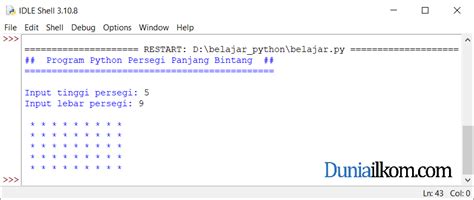 Latihan Kode Program Python Membuat Persegi Panjang Bintang