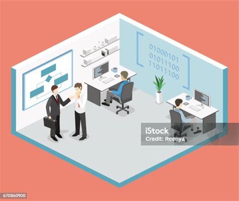 오피스 소프트웨어 개발자의 평면 3d 벡터 아이소메트릭 개념 그림 3차원 형태에 대한 스톡 벡터 아트 및 기타 이미지 3차원 형태 가정의 방 개념 Istock