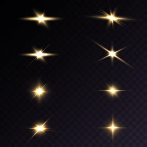 투명 한 배경에 고립 된 조명 효과 황금 빛나는 빛의 집합입니다 프리미엄 벡터