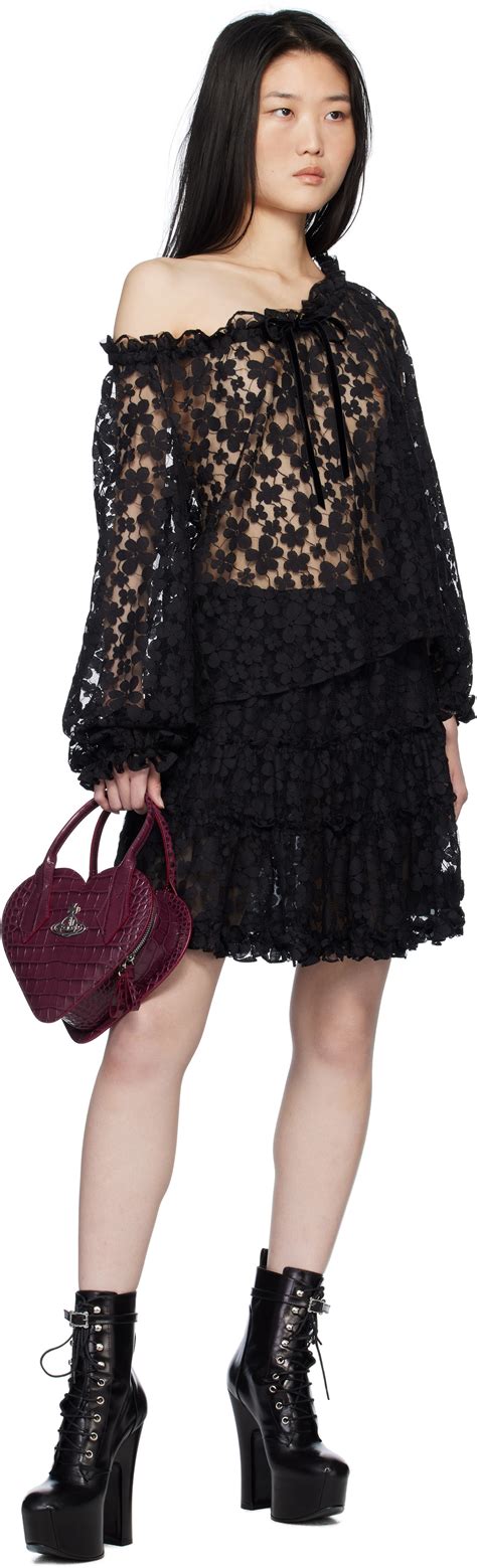 Anna Sui Black Shadow Blossom Elastic Lace Blouse Anna Sui