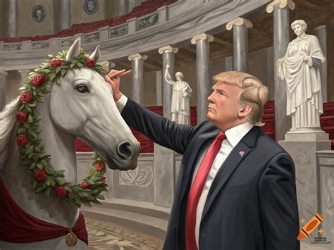 Donald Trump Places A Wreath On A White Horses Head In A Grand Roman