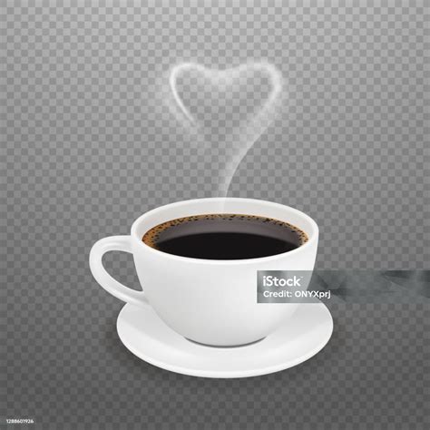 사실적인 커피 컵 뜨거운 심장 증기 화이트 에스프레소 아메리카노 머그잔 에너지 벡터 일러스트레이션을 위한 모닝 드링크 하트 모양에 대한 스톡 벡터 아트 및 기타 이미지