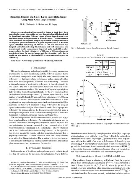 Pdf Broadband Design Of A Single Layer Large Reflectarray Using Multi Cross Loop Elements