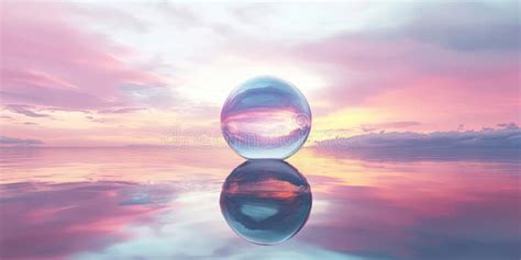 A Surreal 3d Background Featuring A Giant Glass Sphere Floating Over A