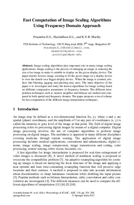 Pdf Fast Computation Of Image Scaling Algorithms Using Frequency Domain Approach