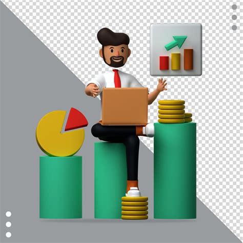 Premium Psd A Man Sitting On A Stack Of Graphs With A Laptop On It