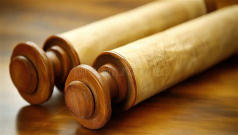 Ancient Scrolls Resting On A Wooden Surface In A Quiet Library Setting