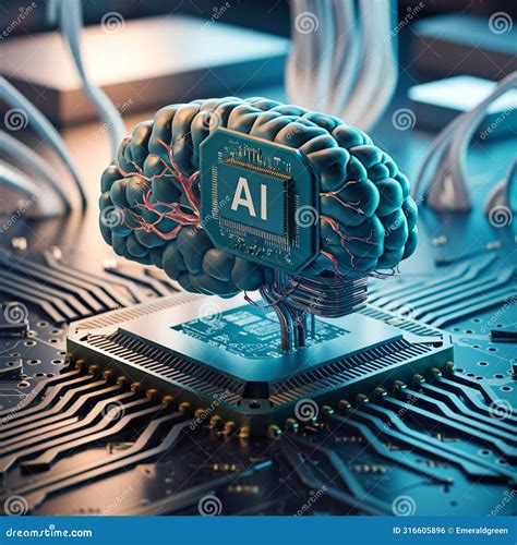 ai artificial intelligence 3d brain chipset on circuit board stock