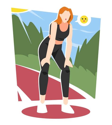 Illustration Of A Tired Woman After Jogging On A Running Track Field