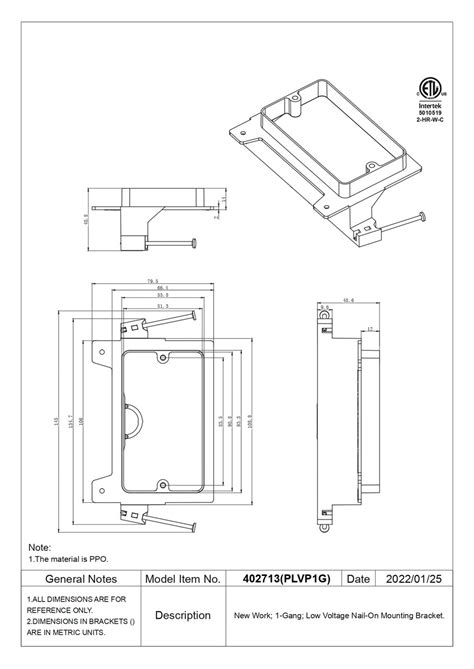 Low Voltage Nail On Mounting Bracket 1 Gang New Work Etl Secure