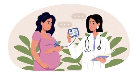 Mês De Conscientização Sobre A Pré Eclampsia Médico Medindo A Pressão Arterial De Sua Paciente