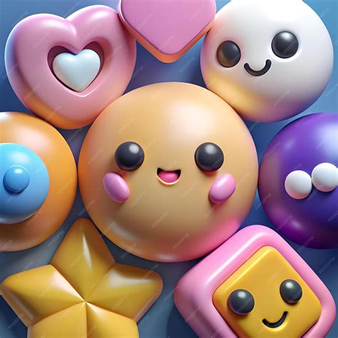 Cute 3d Characters With Various Shapes And Happy Expressions Premium