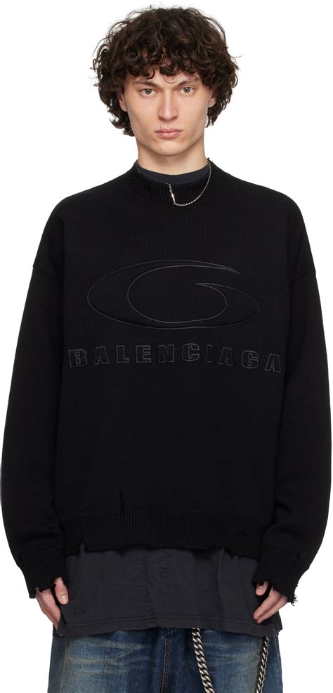 Balenciaga Black Cotton Logo Padded Knit Crewneck Sweater Balenciaga
