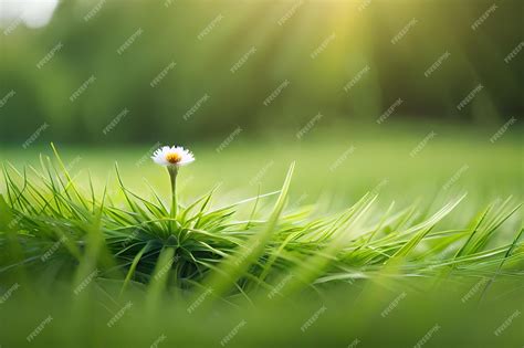Premium Ai Image A Single Flower In The Grass With The Sun Behind It
