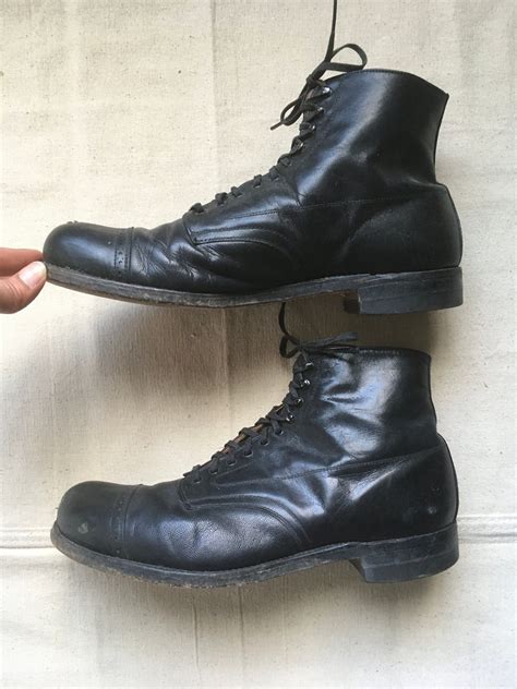 Vintage 20s Mens Black Leather Cap Toe Steel Toe Lace Up Ankle Work Boots 1920s Foot Wear Etsy
