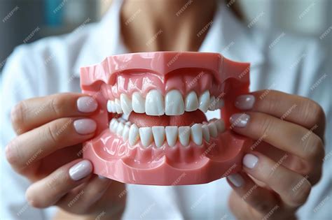 Dentist Demonstrating Dental Model In Clinic Setting A Dental