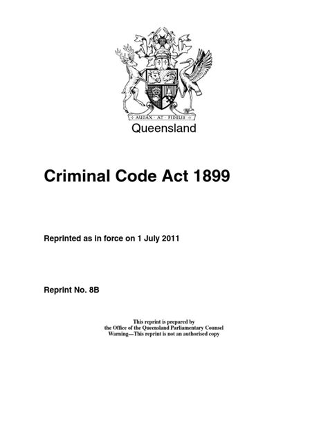 Queensland Criminal Code Act 1899 Pdf Law
