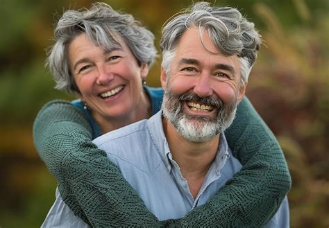 Photo Portrait Of A Happy Older Couple Smiling Together In Nature