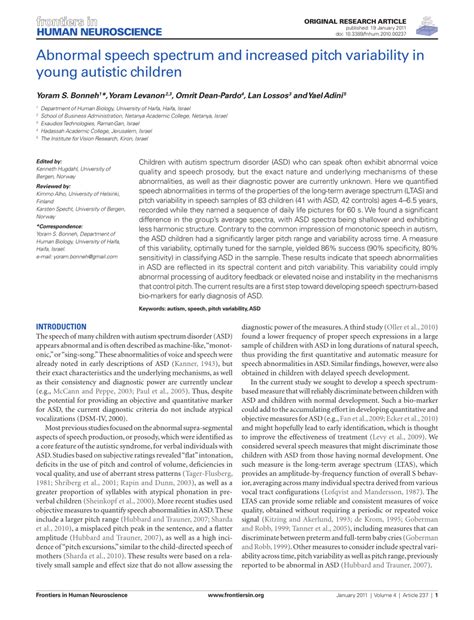 Pdf Abnormal Speech Spectrum And Increased Pitch Variability In Young