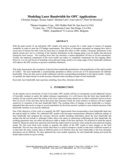 modeling laser bandwidth for opc applications [7274 60] cymer inc