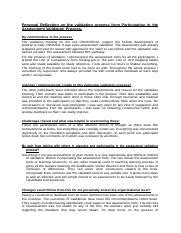 Personal Reflection On The Validation Process Docx Personal Reflection On The Validation