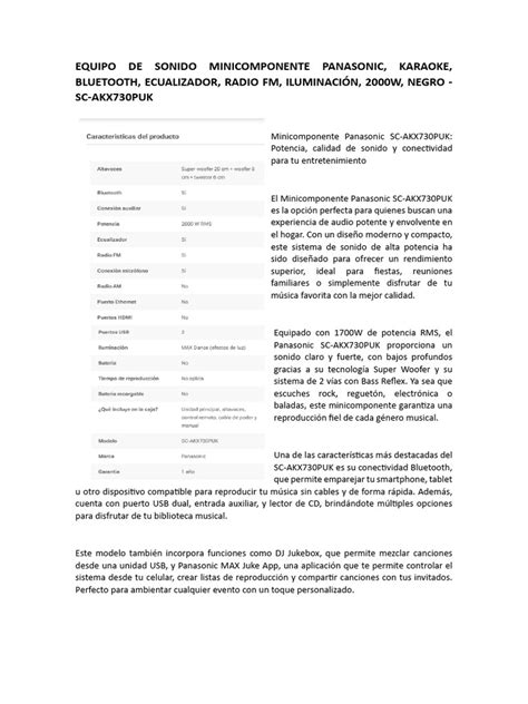 Equipo De Sonido Minicomponente Panasonic Pdf Electrónica