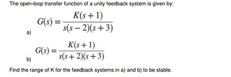 Solved The Open Loop Transfer Function Of A Unity Feedback