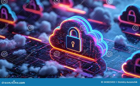 Multiple Layers Of Encryption Are Displayed By Glowing Shields In A Secure Cloud Stock Image