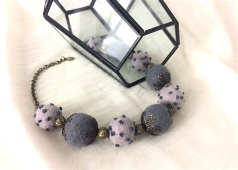 Grey Hand Made Merino Wool Necklace Handmade Felted Wool Necklace