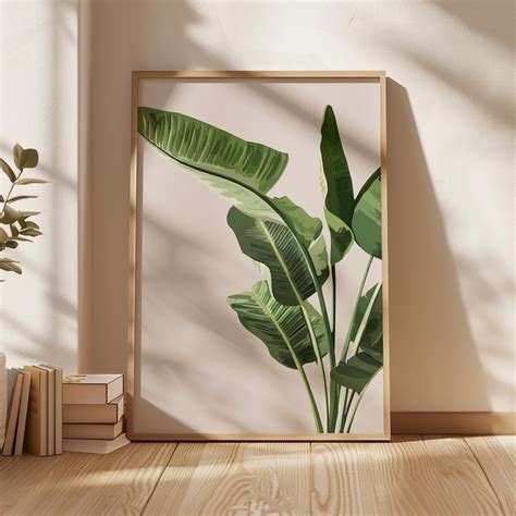 Tropical Banana Leaf Print Beige Botanical Home Decor Wall Art Leaf
