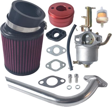 Upgrade Carburetor Red Air Filter Adapter Silver Exhaust Pipe Kit Fit For Coleman