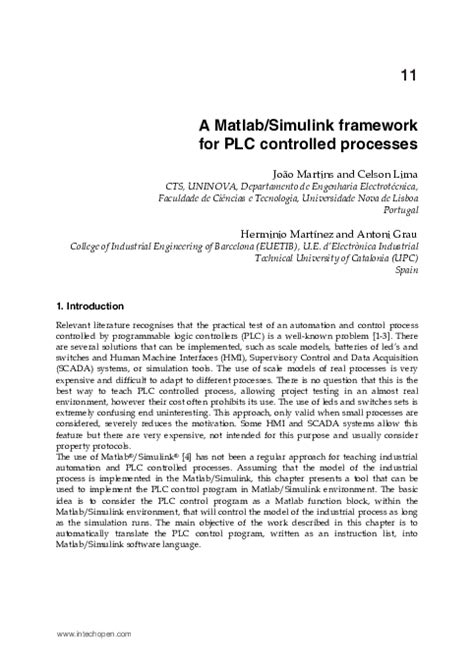 Pdf A Matlab Simulink Framework For Plc Controlled Processes