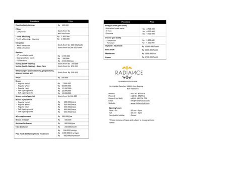 Pdf Procedure Price · Minor Surgery Operculectomy Gingivectomy Abscess