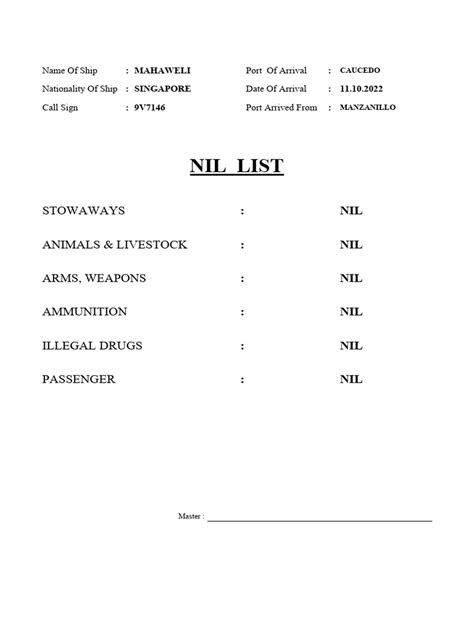11nil Ship Declaration Pdf