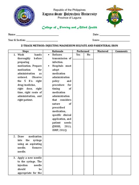 Z Track Method Checklist Pdf Injection Medicine Medicine
