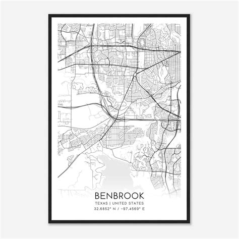 Benbrook Texas Map Poster Modern Home Decor Wall Art Print Custom Maps And Posters