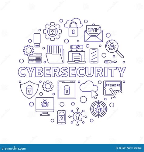 Cybersecurity Vector Concept Outline Horizontal Illustration 196192793