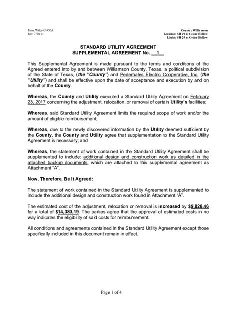 Fillable Online Of 4 Standard Utility Agreement Supplemental Fax