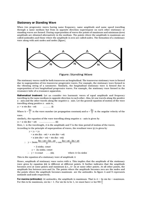 Solution High School Physics Notes On Stationary Or Standing Wave
