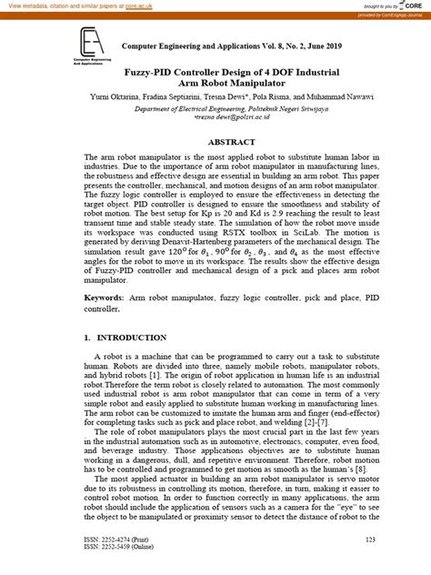 fuzzy pid controller design of 4 dof industrial arm robot manipulator