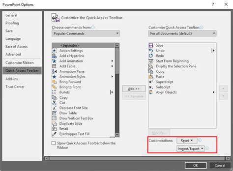 Reset Export And Import Qat Customizations In Powerpoint 2019 For Windows