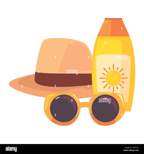 Summer Time Holiday Sunblock Sunglasses Hat Vector Illustration Stock