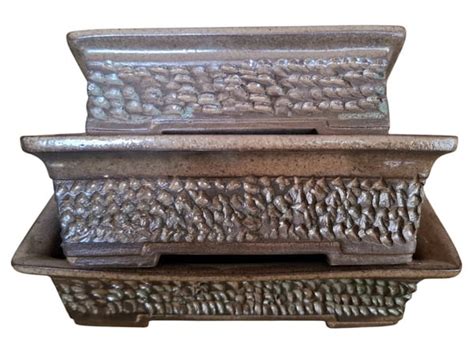 Set Carved Bonsai Rectangular Pots316 · Sa Bonsai And Littlewood Pottery