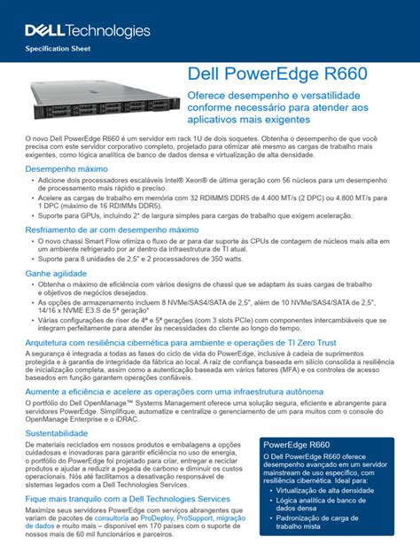 Poweredge R660 Spec Sheet Pdf Armazenamento De Dados De Computador